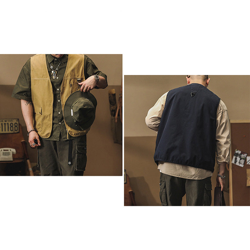 MEN'S MULTI-POCKET WORKWEAR RETRO FUNCTIONAL VEST JACKET – guochao3928