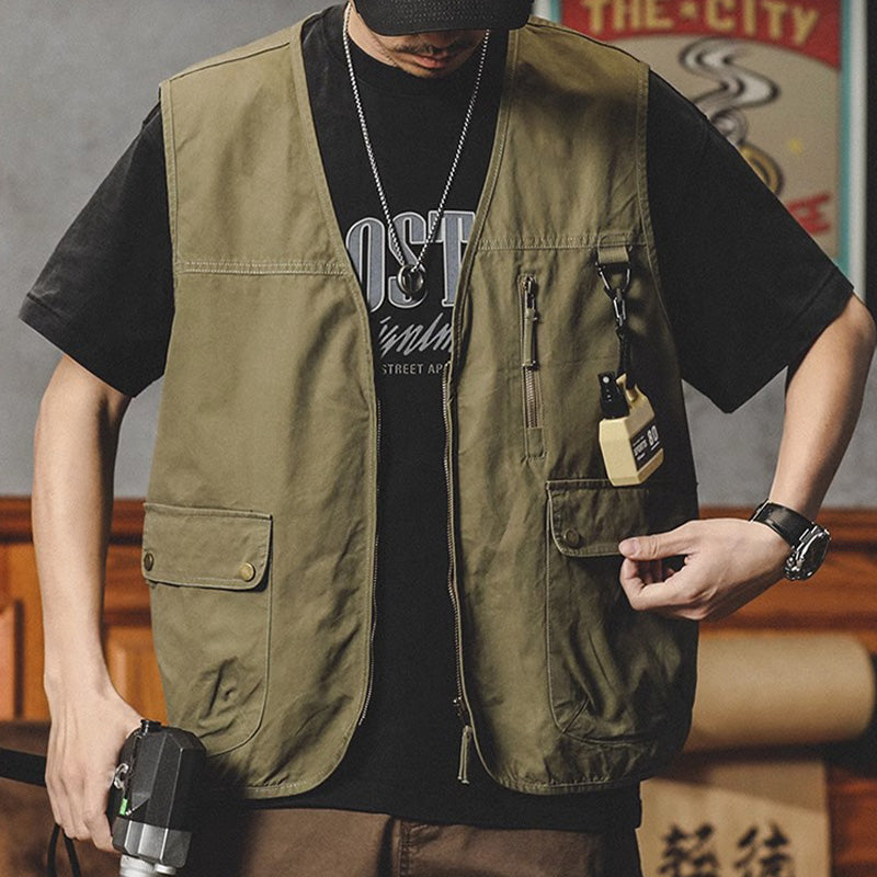 MEN'S MULTI-POCKET WORKWEAR RETRO FUNCTIONAL VEST JACKET – guochao3928