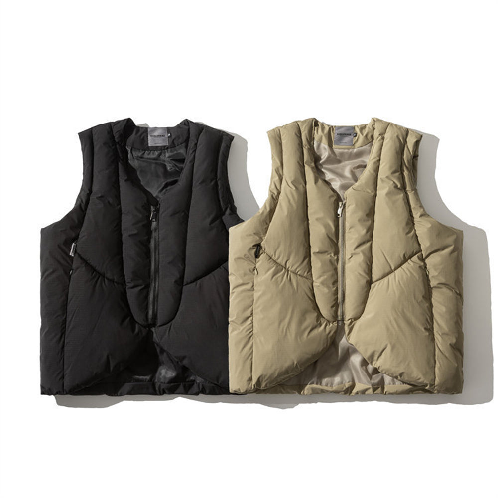 PUFFER VEST ROUND JACKET LOOSE FIT OVERSIZED VEST ZIP UP CLOSURE EASY ...